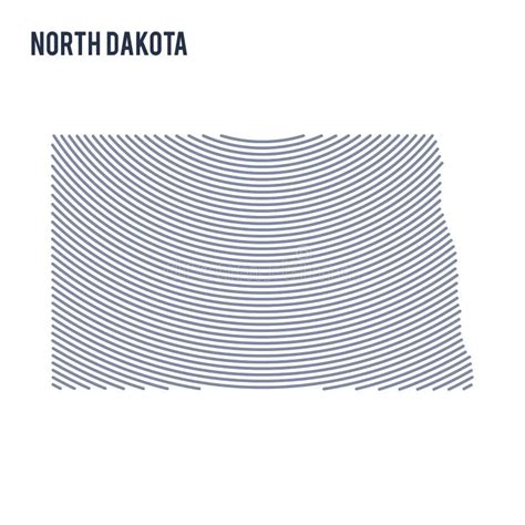 Vector Abstract Hatched Map Of Of State Of North Dakota With Curve Lines Isolated On A White
