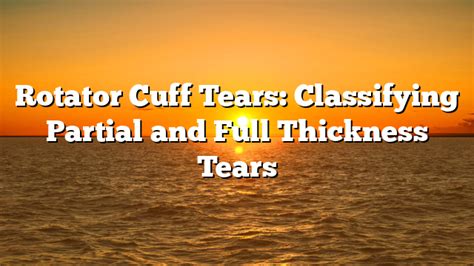 Rotator Cuff Tears Classifying Partial And Full Thickness Tears Orthonet Ai