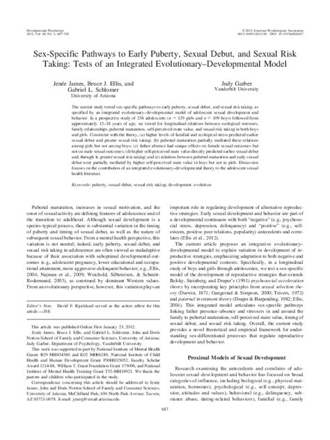 Pdf Sex Specific Pathways To Early Puberty Sexual Debut And Sexual Risk Taking Tests Of An