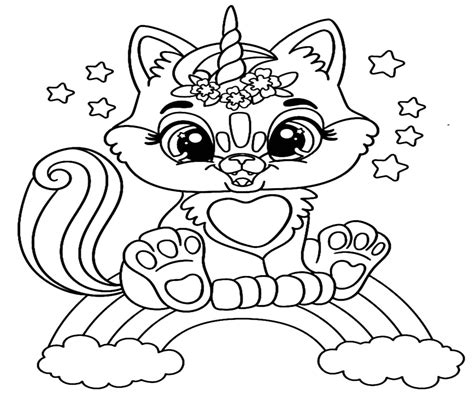 Unicorn Kawaii Cat Coloring Pages Duck Printable