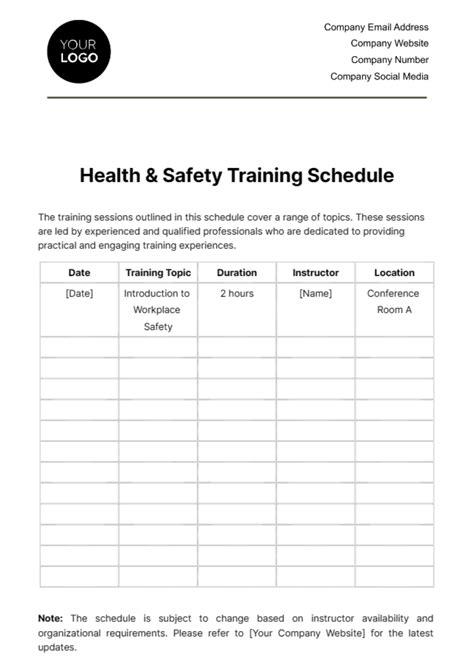 Free Health And Safety Training Schedule Template To Edit Online