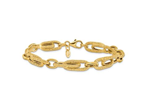 14k Yellow Gold Polished And Textured 73mm Fancy Link Bracelet