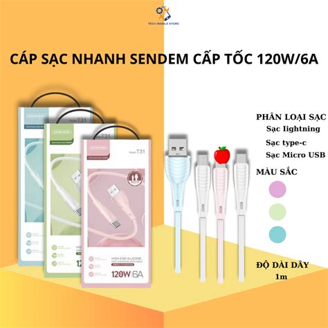 Cáp Sạc Siêu Nhanh Sendem W type c micro usb lp dây dài m đàn hồi tốt giảm gãy Shopee