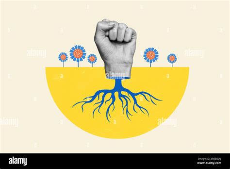 Composite Collage Image Of Big Black White Effect Arm Fist Tree Roots