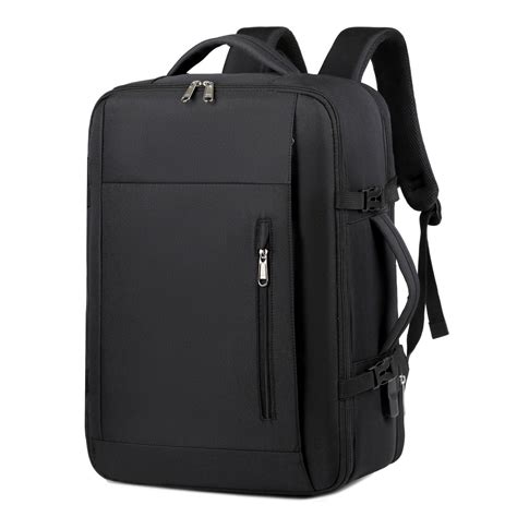 Black Expandable Backpack With Usb Port Multi Functional Outdoor