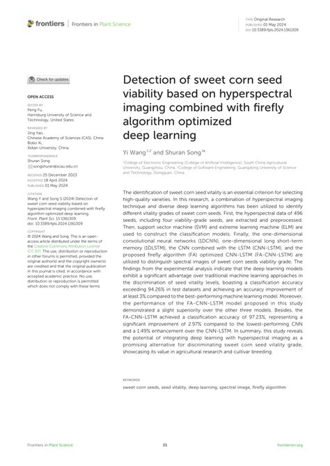 pdf detection of sweet corn seed viability based on hyperspectral imaging combined with