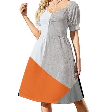 Grey Orange And Concrete Color Block Sleeveless Dress Wedding Dresses