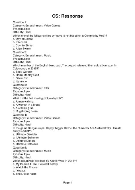 Cs124 Lecture Notes 2 Cs Response Question 1 Category Entertainment Video Games Type