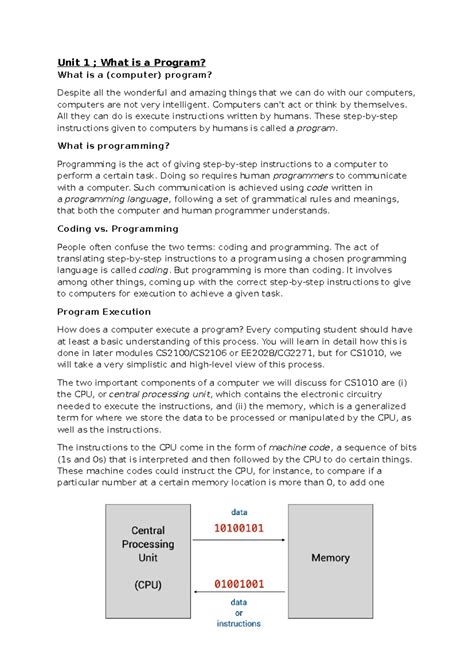 Cs1010 Notes 202425 Unit 1 What Is A Program What Is A Computer Program Despite All The