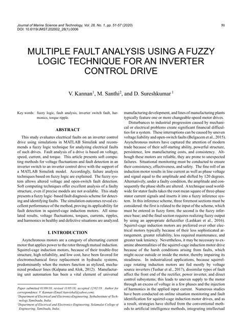 Pdf Multiple Fault Analysis Using A Fuzzy Logic Technique For An