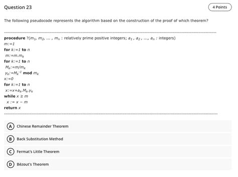 Solved Question 23 4 Points The Following Pseudocode