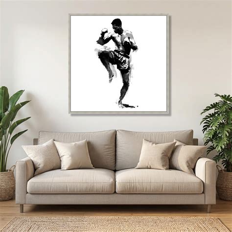Muay Thai Fighter Canvas Wall Art Martial Arts Poster Black White