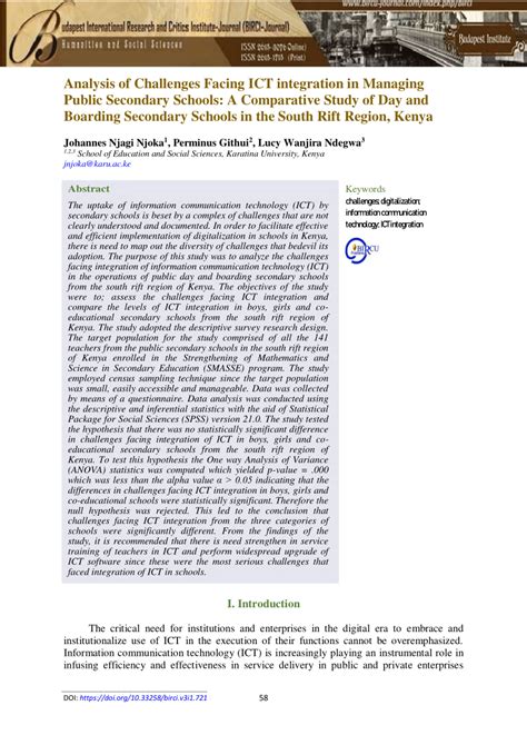 Pdf Analysis Of Challenges Facing Ict Integration In Managing Public Secondary Schools A