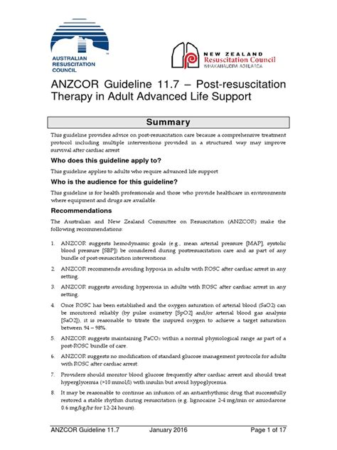 Anzcor Guideline 11 7 Post Resus Jan16 Pdf Download Free Pdf