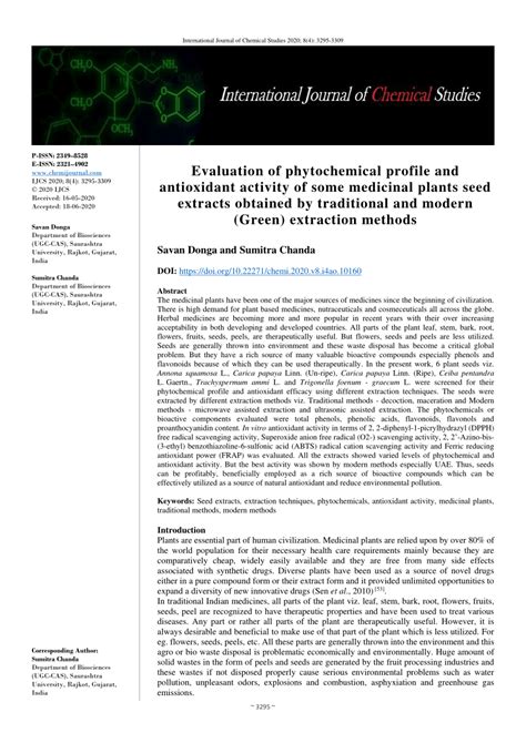 Pdf Evaluation Of Phytochemical Profile And Antioxidant Activity Of Some Medicinal Plants Seed