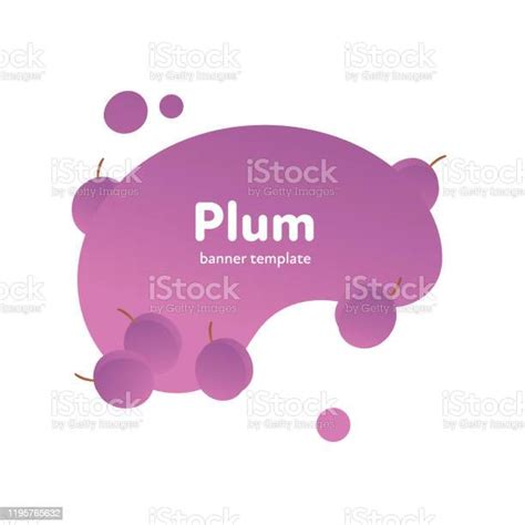 벡터 과일 현대 유체 배너 흰색 배경에 고립 된 보라색 스플래시 모양에 다채로운 그라데이션 달콤한 매화 에코 포스터 건강한 채식 메뉴 배경 포스터 카드 디자인 일러스트레이션