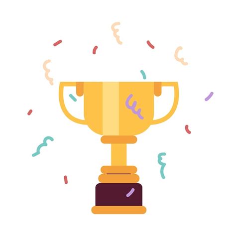 골든 컵 컨페티 반 평평한 색상 ⁇ 터 객체 축하 우승 ⁇ 바탕에 편집 가능한 만화 클립 아트 아이콘 웹 그래픽 디자인을 위한 간단한 스 ⁇ 일러스트레이션 프리미엄 벡터