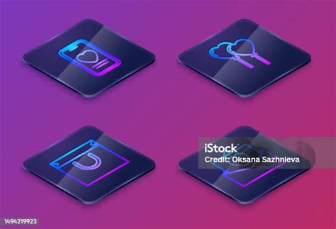 아이소메트릭 라인 설정 온라인 데이트 앱 및 채팅 쇼핑백 풍선 형태의 하트 및 발렌타인 데이 봉투 파란색 사각형 버튼입니다 벡터 3월에 대한 스톡 벡터 아트 및 기타 이미지