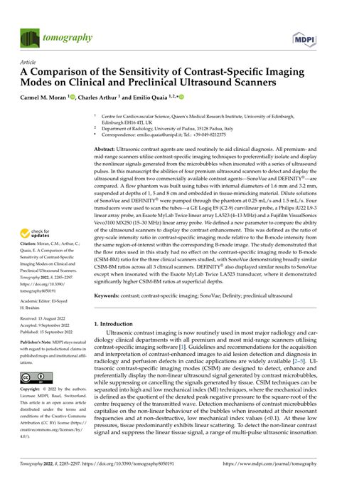 Pdf A Comparison Of The Sensitivity Of Contrast Specific Imaging
