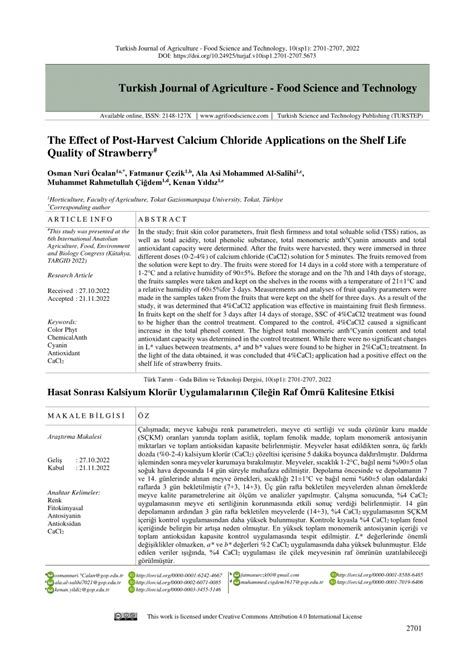 Pdf The Effect Of Post Harvest Calcium Chloride Applications On The Shelf Life Quality Of