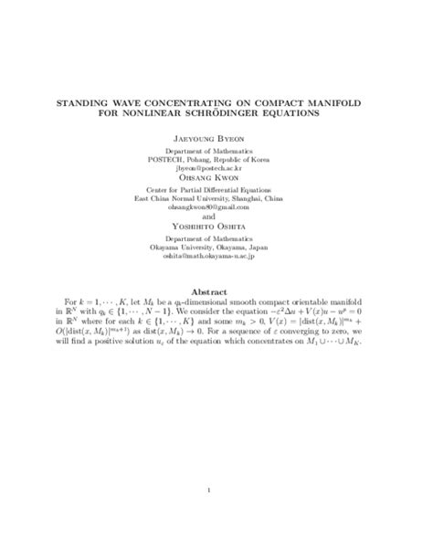 Pdf Standing Wave Concentrating On Compact Manifolds For Nonlinear Schrödinger Equations