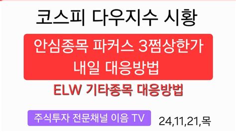 주식투자 다우지수 코스피 시황 안심종목 추천주 파커스 쩜 3상한가 내일 대응방법 안심종목 추천주 대응방법 Elw 접근방법 설명 참고하세요 Youtube
