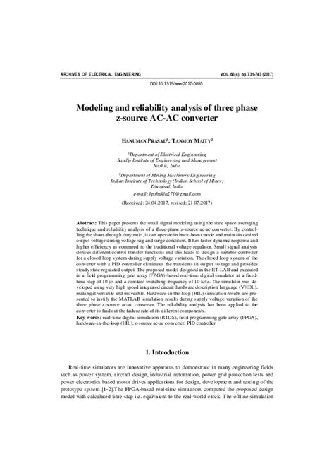 Pdf Modeling And Reliability Analysis Of Three Phase Z Source Ac Ac
