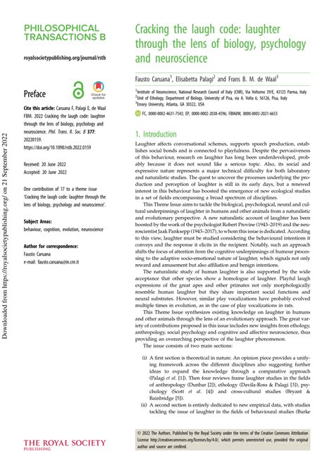 Pdf Cracking The Laugh Code Laughter Through The Lens Of Biology