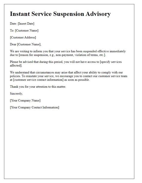 Letter Template For Immediate Service Interruption Free Samples In