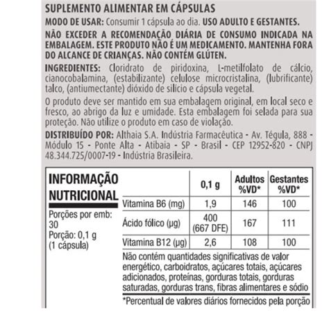 Metilfolato Vit B6 B12 Acido Folico Equaliv 30 Capsulas Gravidez