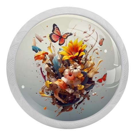 Floral Pattern 4pcs Cabinet Knobs Pulls Fluorescent Drawer Handle