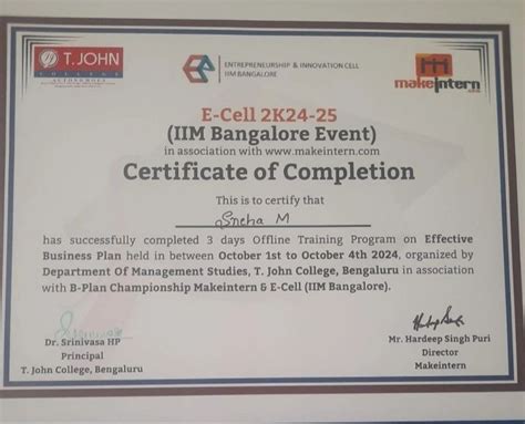 Sneha Sneha On Linkedin Excited To Share That I Have Successfully Completed E Cell 2k24 25 Iim…