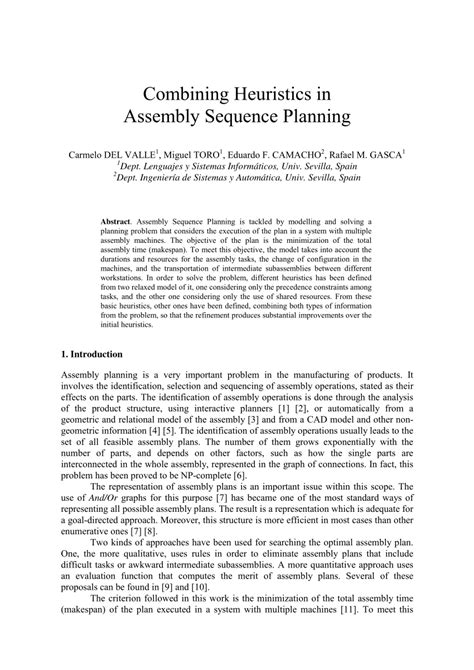 Pdf Combining Heuristics In Assembly Sequence Planning