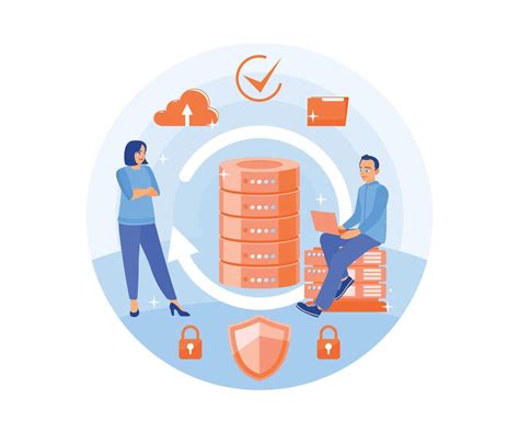 Man And Woman Working In Data Center Storing Files On A Server Connected To Cloud Computing