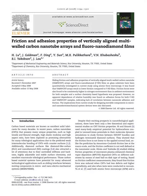 Pdf Friction And Adhesion Properties Of Vertically Aligned Multi Walled Carbon Nanotube Arrays