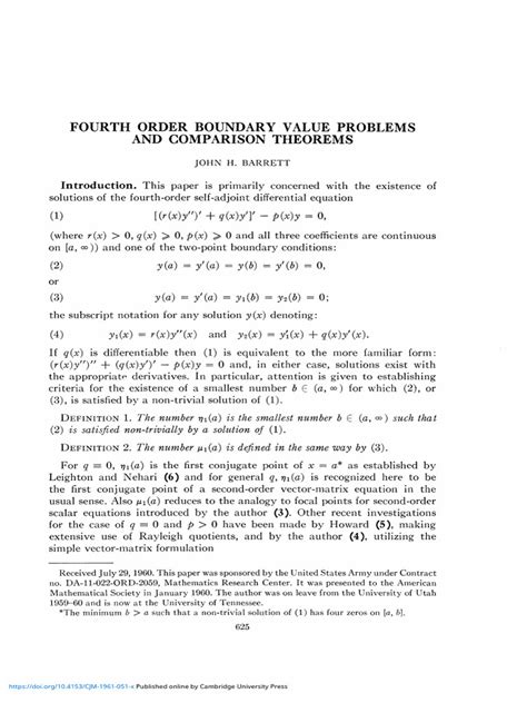 Fourth Order Boundary Value Problems And Comparison Theorems Pdf