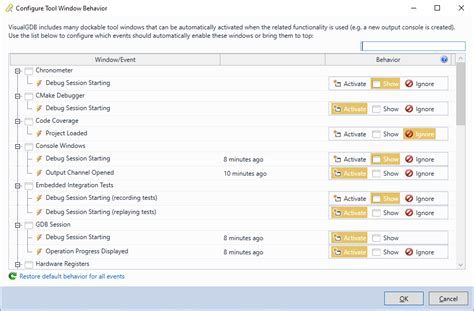 Customizing Tool Window Behavior Visualgdb Documentation