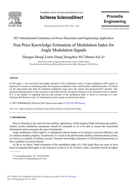 Pdf Non Prior Knowledge Estimation Of Modulation Index For Angle