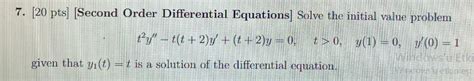 Solved 7 [20 Pts] [second Order Differential Equations]