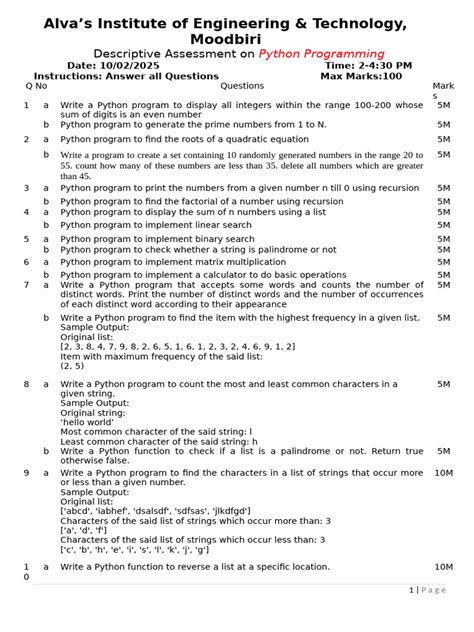 Python Programming Questions Pdf Numbers String Computer Science