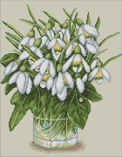 Вышивка Подснежники крестом, схема в PDF №2935