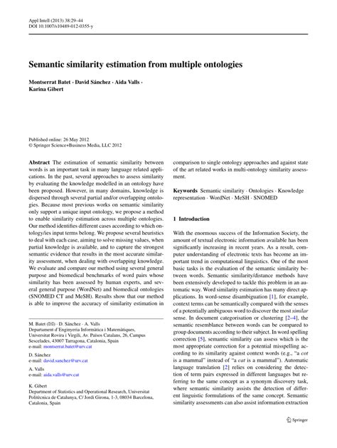 Pdf Semantic Similarity Estimation From Multiple Ontologies