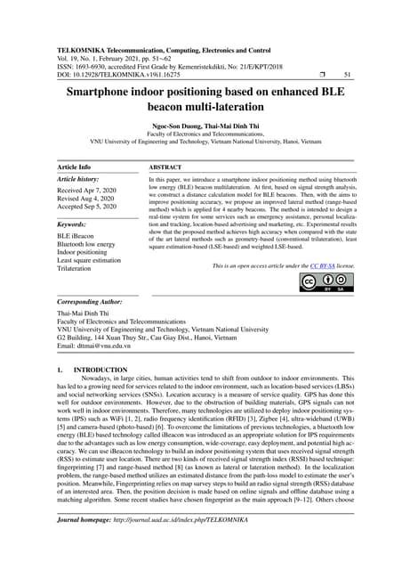 Smartphone Indoor Positioning Based On Enhanced Ble Beacon Multi Lateration Pdf