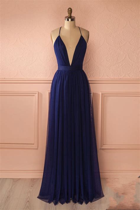 Blue Tulle Long Prom Dress