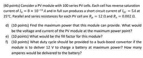 Solved Consider A Pv Module With 100 Series Pv Cells Each Cell Has A