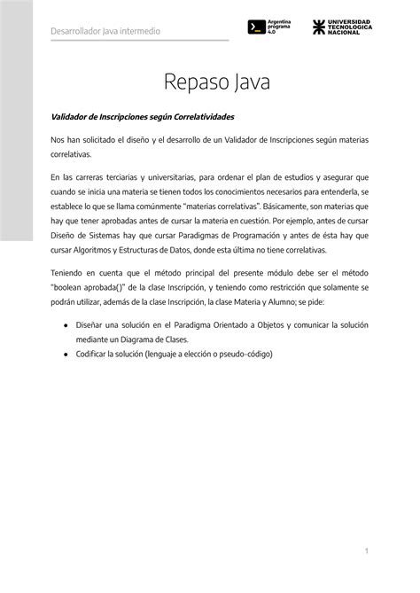 Act Clase 1 Repaso Java Desarrollador Java Intermedio Repaso Java