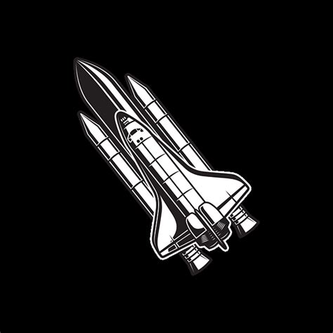 Black And White Minimalist Hand Drawn Rocket Soaring Into Space Black