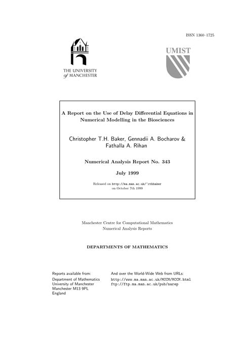 Pdf A Report On The Use Of Delay Differential Equations In Numerical Modelling In The Biosciences