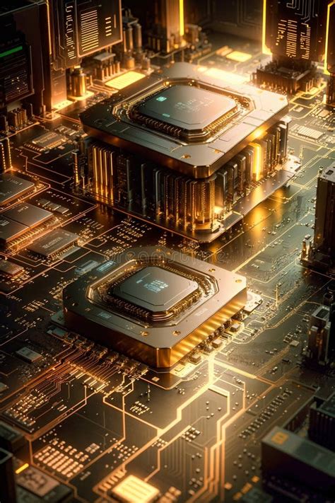 Close Up View Of A Modern Gpu Card With Circuit And Connections 3d Rendering Stock Illustration