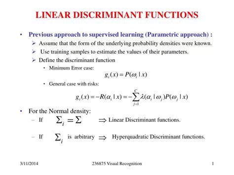 Ppt Linear Discriminant Functions Powerpoint Presentation Free Download Id264710